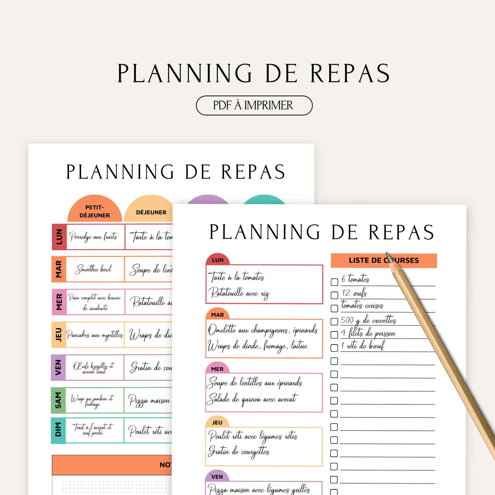 Planning des Repas Hebdomadaire à Imprimer, Planificateur Alimentaire ...