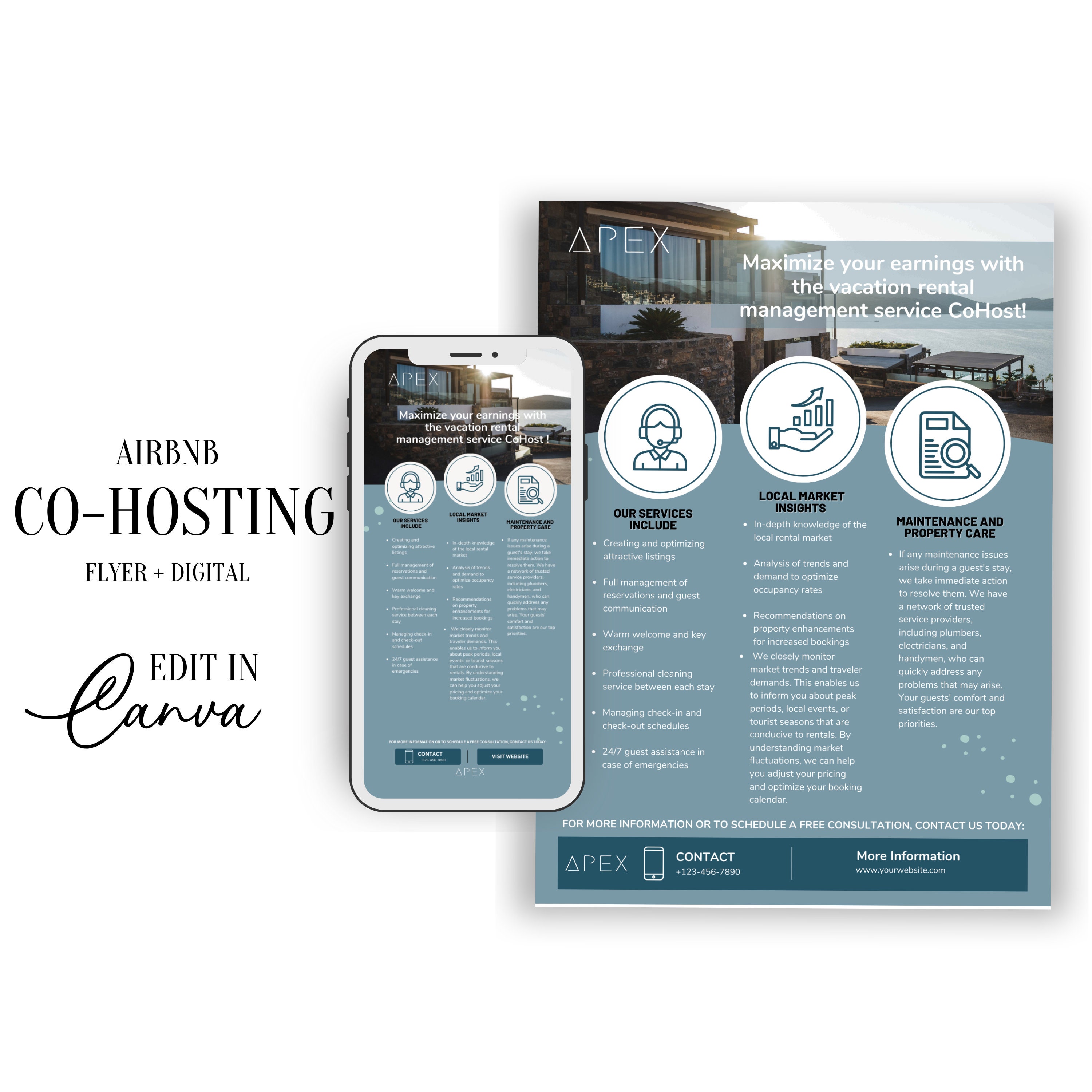 Co-hosting Services Flyer Template, Airbnb, Vacation Rental Management ...