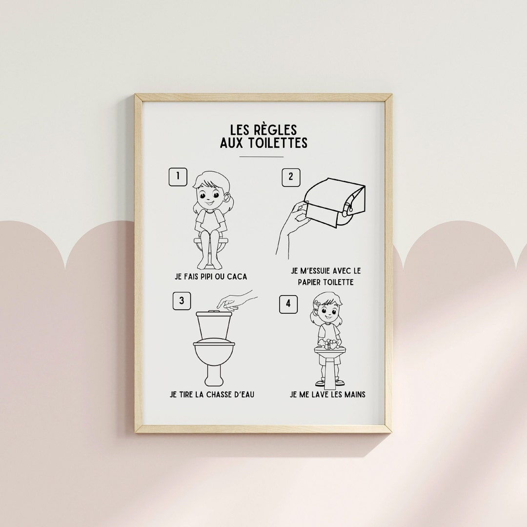 Règles aux toilettes à colorier pour enfants, Affiche WC enfant à ...