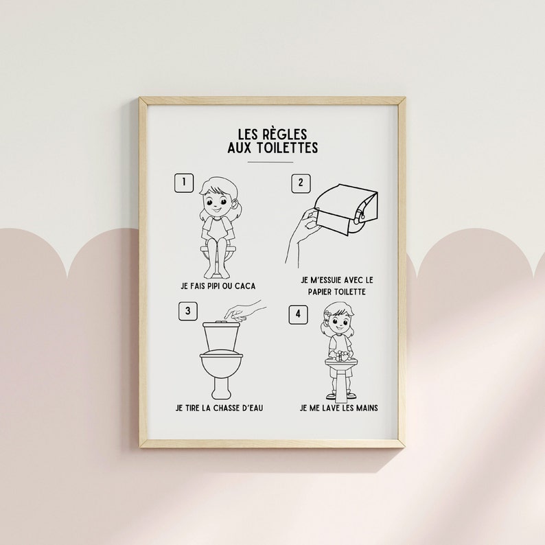 Règles aux toilettes à colorier pour enfants, Affiche WC enfant à ...
