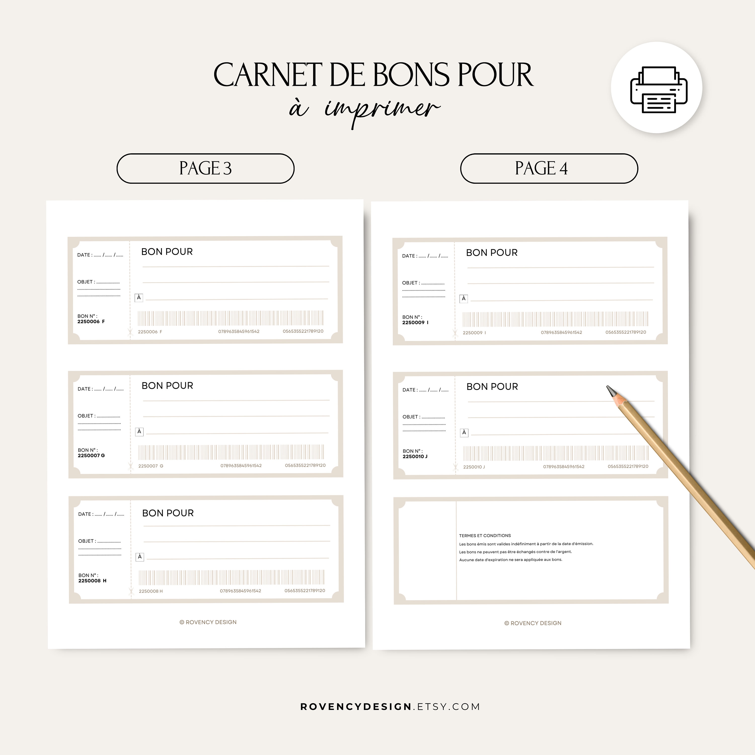 Carnet de Bons à Imprimer en Français, Chéquier de Bons Cadeaux à ... Carnet de Bons à Imprimer en Français, Chéquier de Bons Cadeaux à ...