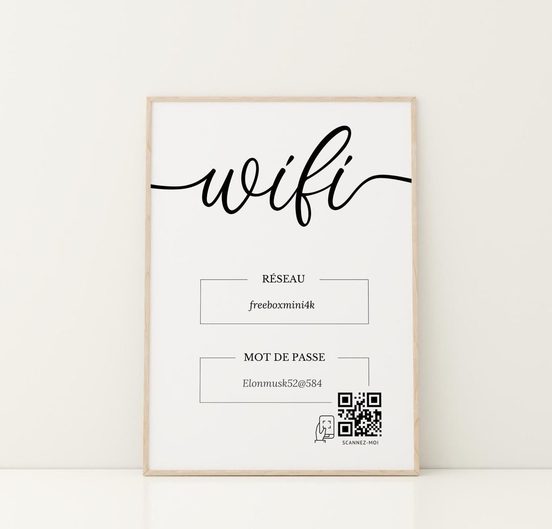 Wifi Poster in French, Wifi Panel Template Editable With Canva for ...