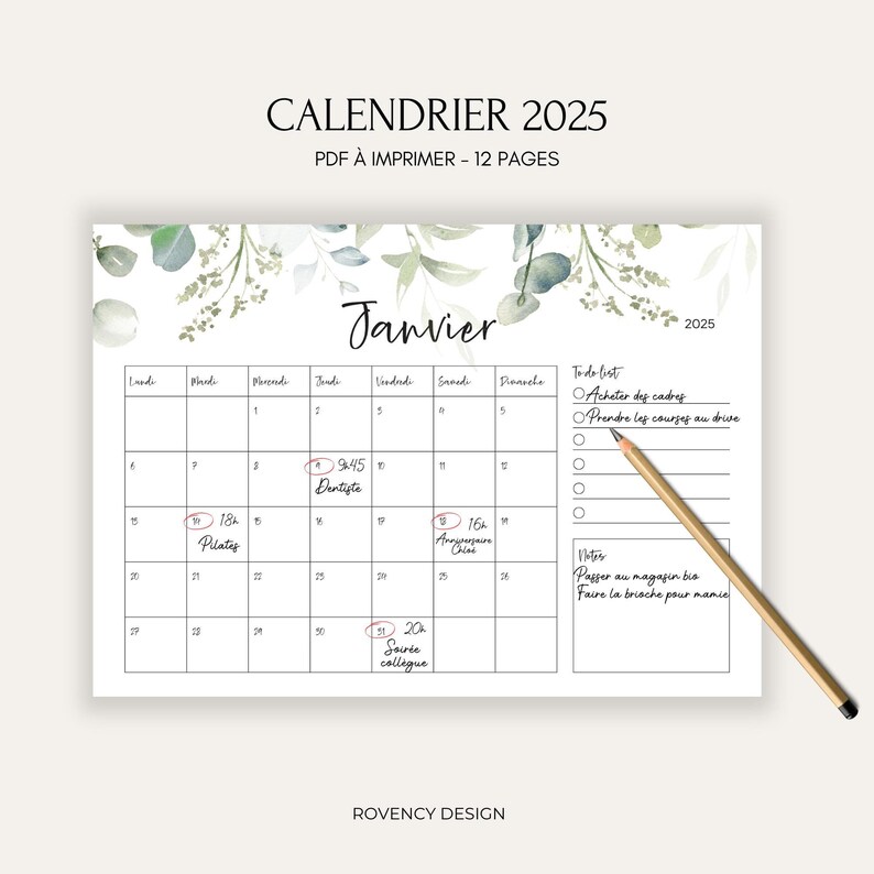 Calendrier 2025 à imprimer, calendrier mensuel en français, Format A4 ...