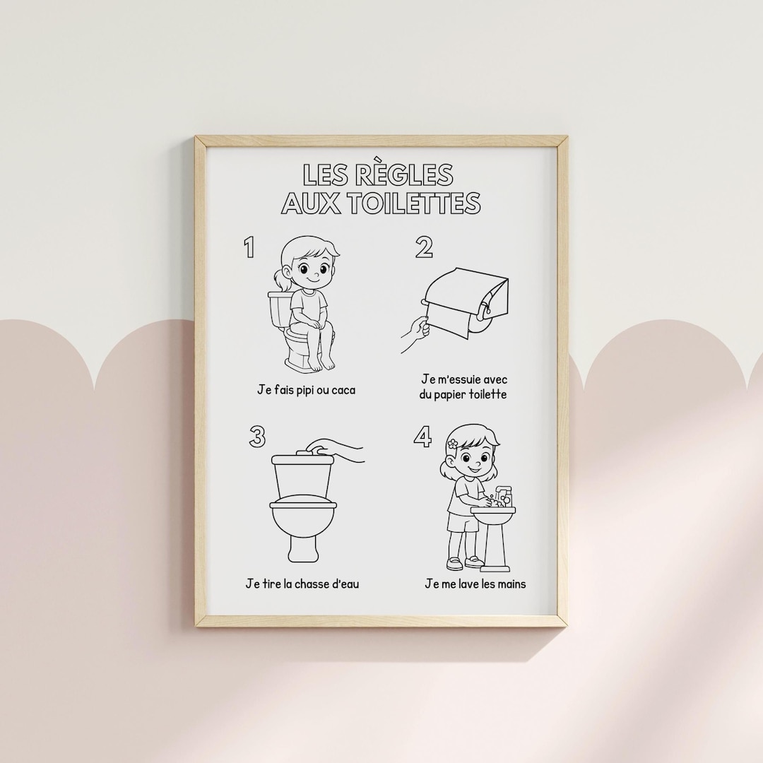 Règles aux toilettes à colorier pour filles , Affiches WC enfant à ...