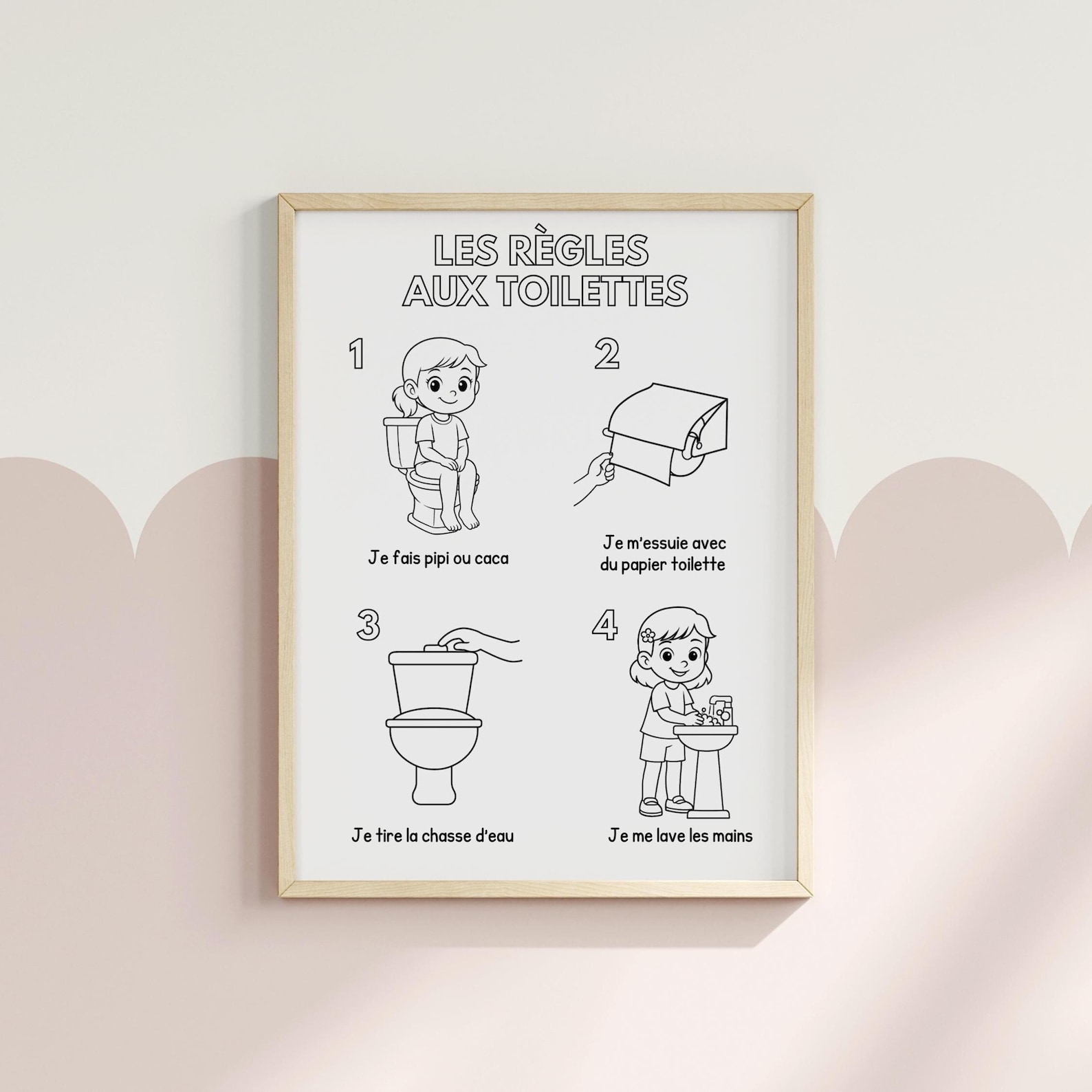 Règles aux toilettes à colorier pour filles , Affiches WC enfant à ...