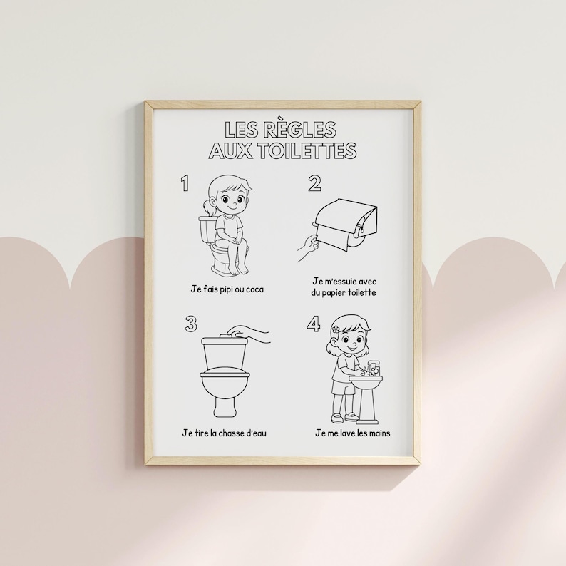 Règles aux toilettes à colorier pour filles , Affiches WC enfant à ...
