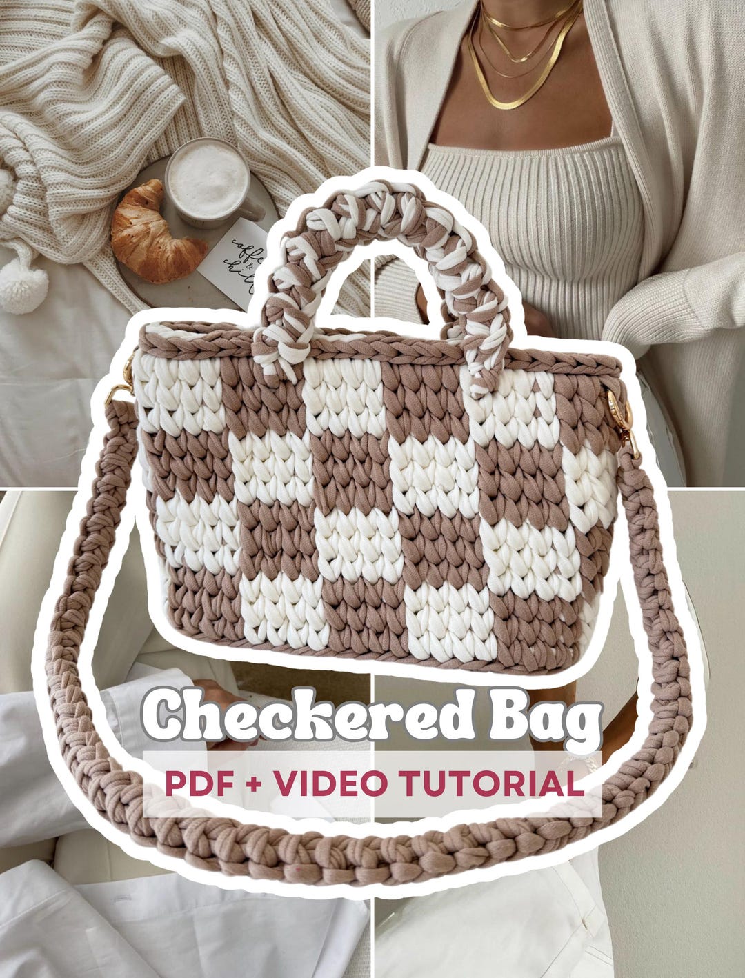 Crochet Checkered Bag Tutorial, PDF Instructions and Video in FR and EN ...