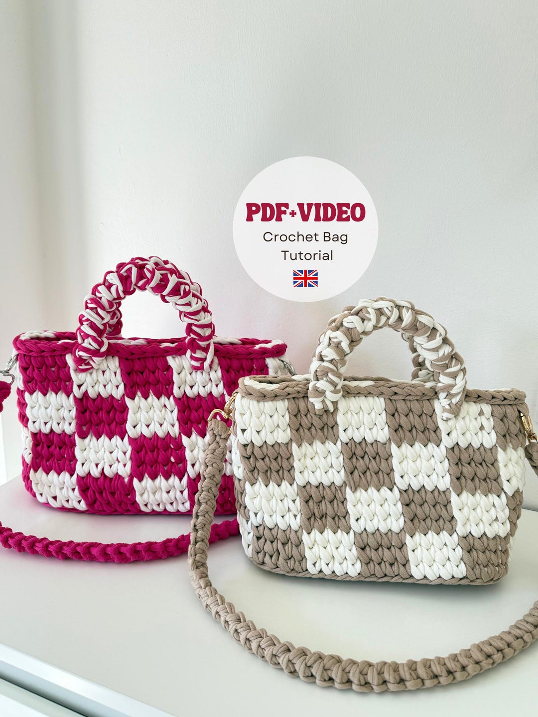 PDF Tutorial + Video Crochet Checkered Bag, Crochet Checkered Bag ...