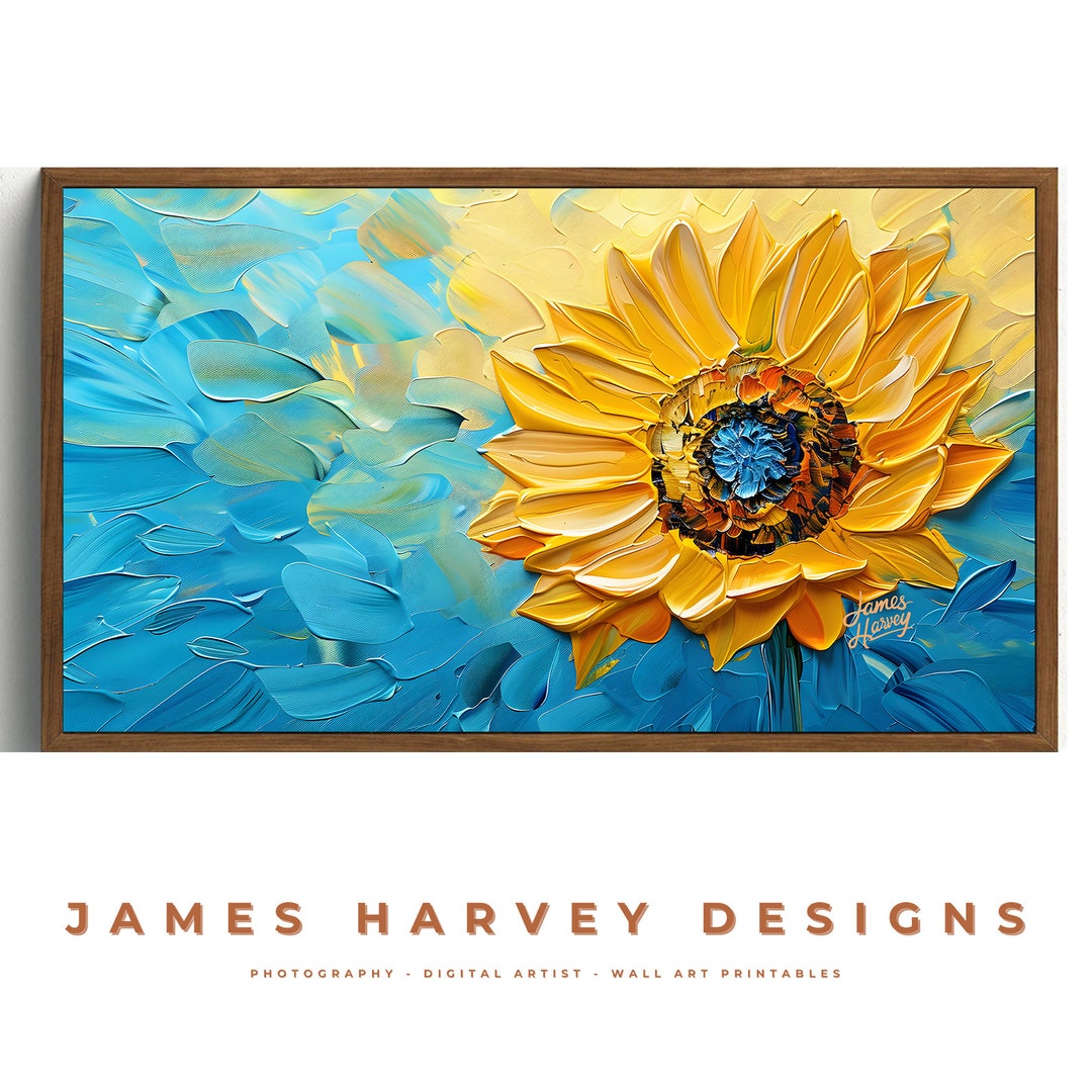 Frame TV Art Heavy Oil Painting Radiant Sunflower Samsung TV Art Wall ...