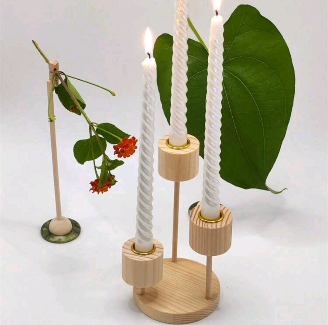 Round Bottom Triple Wooden High Pole Candle Holder European Style ...