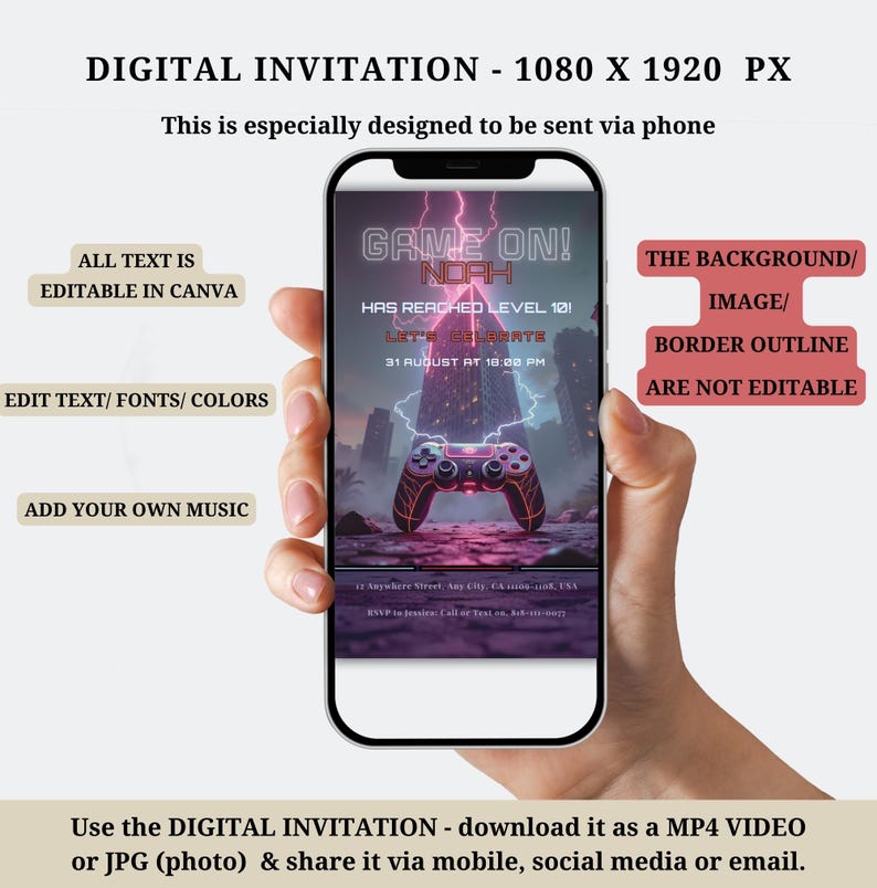 Editable in Canva, Video Game Controller, Party Invitation Computer ...
