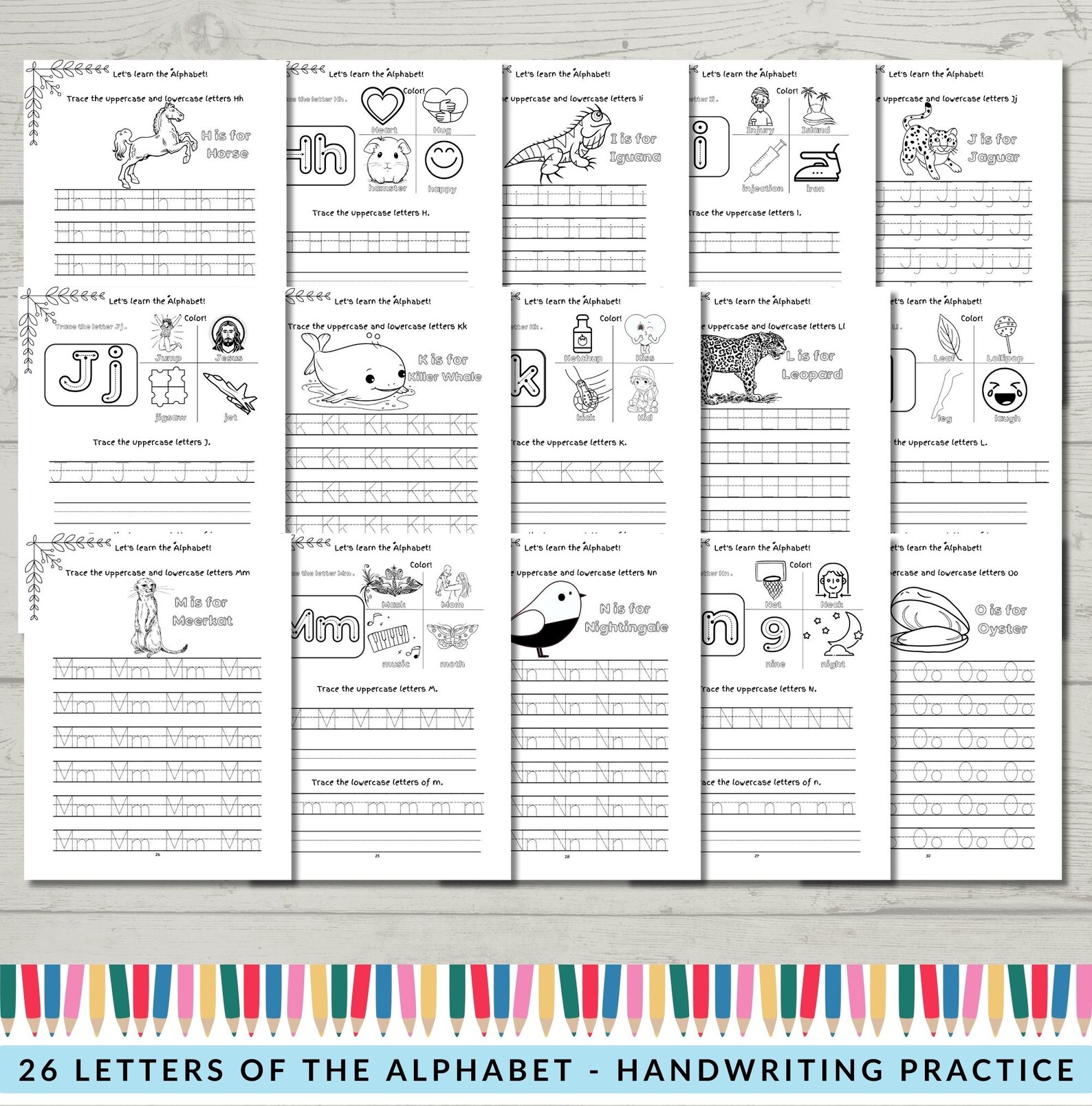 52 Printable Uppercase, Lowercase Alphabet Tracing Worksheets, Fine ...