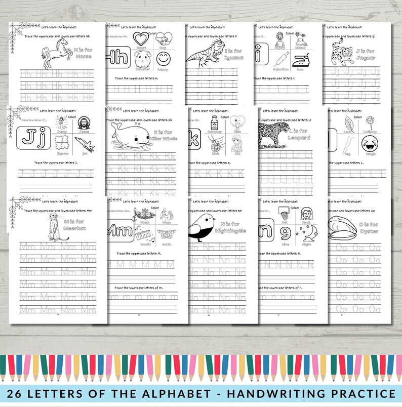 52 Printable Uppercase, Lowercase Alphabet Tracing Worksheets, Fine ...