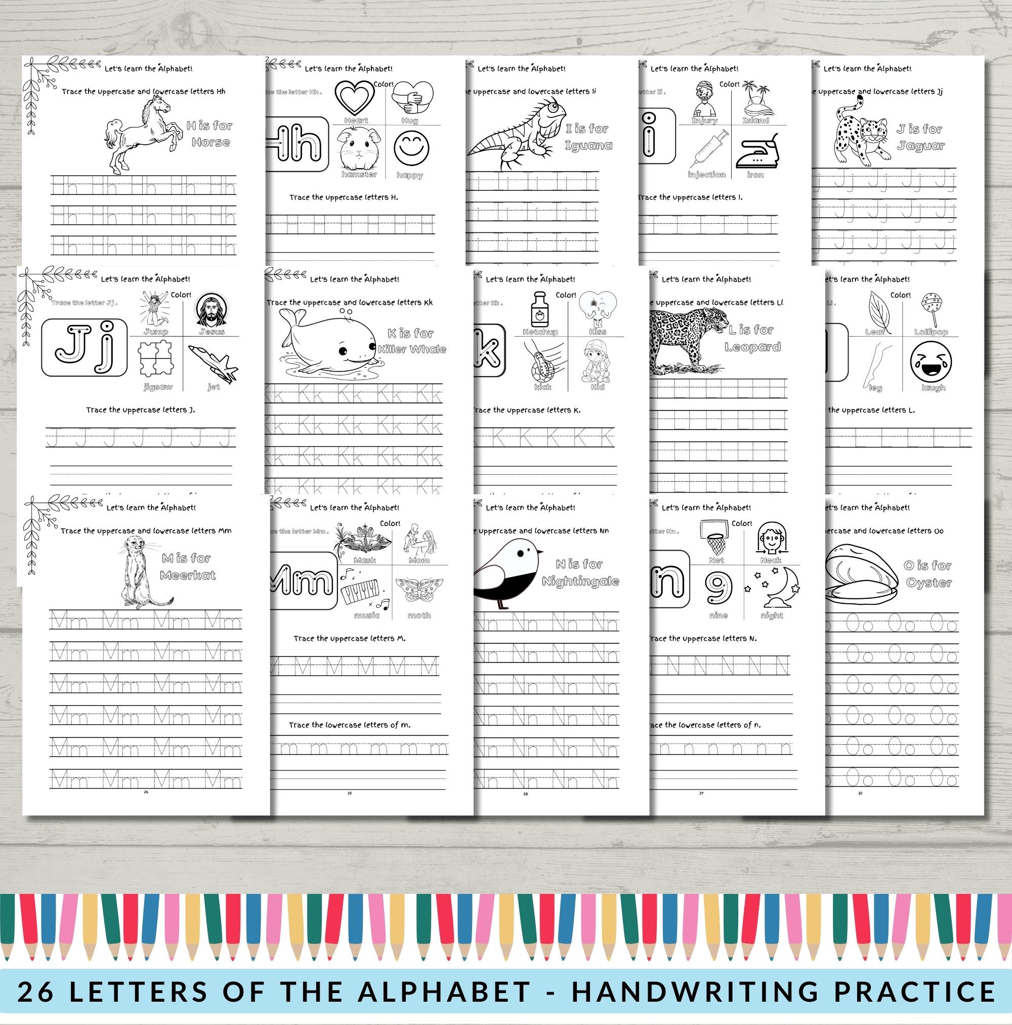 52 Printable Uppercase, Lowercase Alphabet Tracing Worksheets, Fine ...