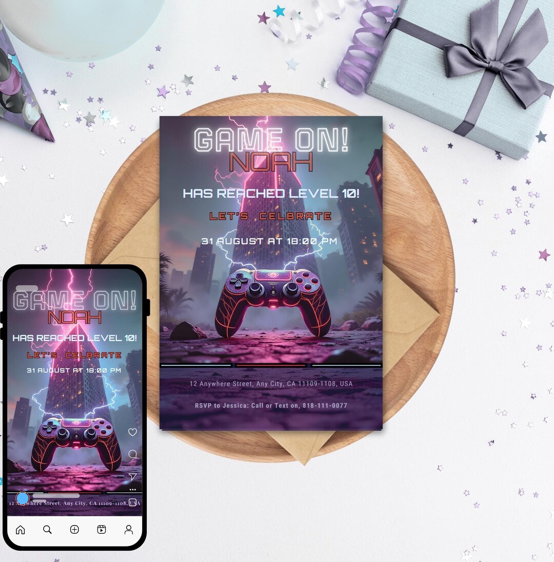 Editable in Canva, Video Game Controller, Party Invitation Computer ...