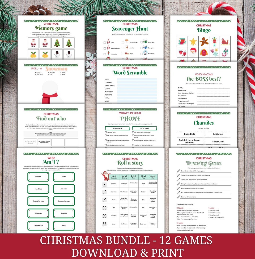 12 Christmas Game Bundle, Christmas Memory Game, Christmas Bingo ...