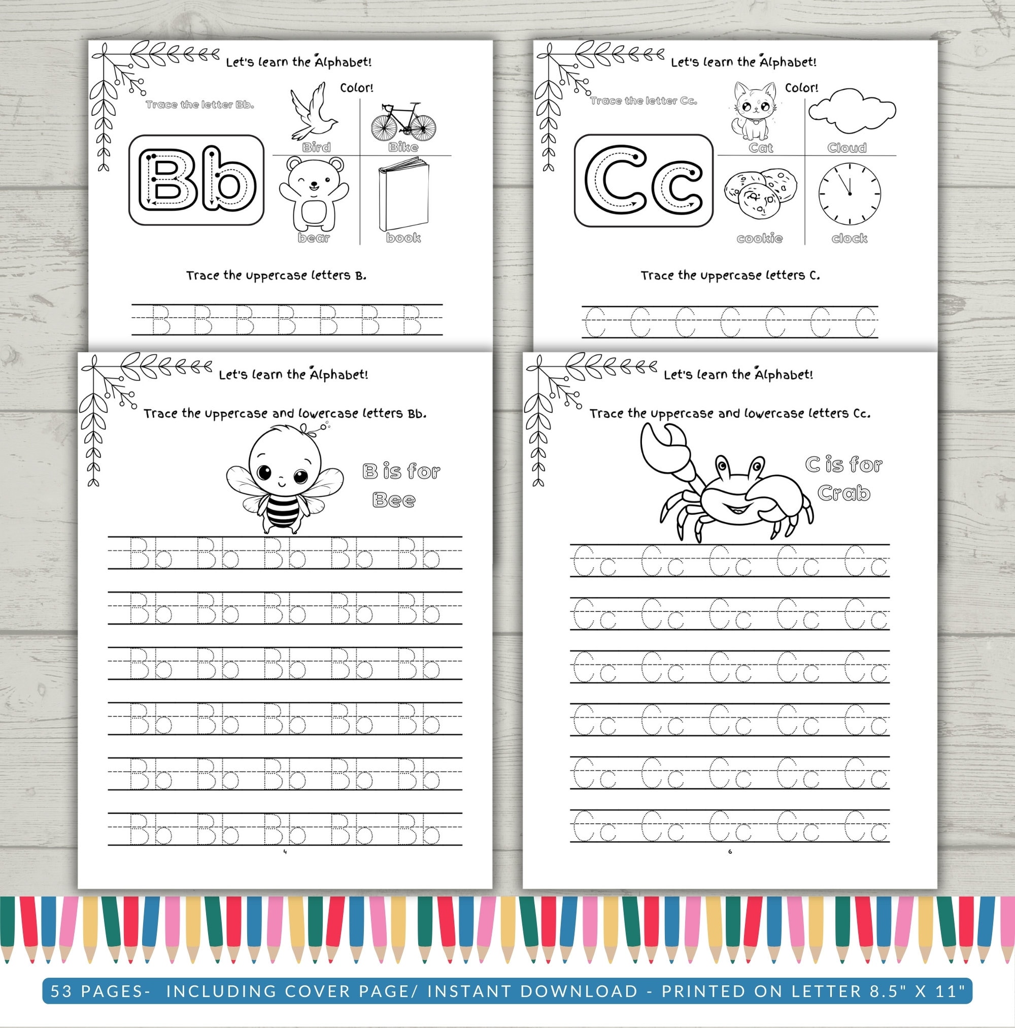 52 Printable Uppercase, Lowercase Alphabet Tracing Worksheets, Fine ...