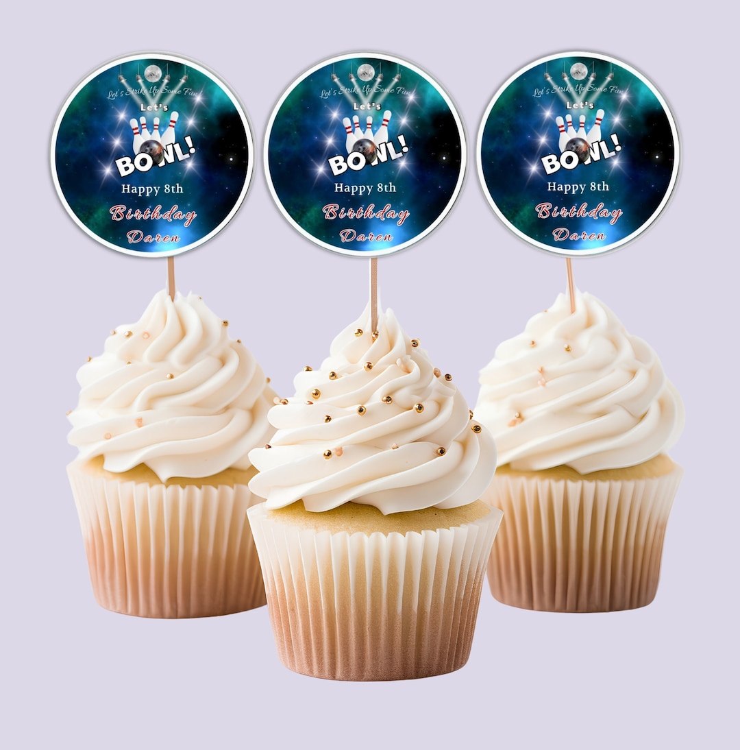 Editable Canva Cupcake Toppers, Bowling Party Cupcake Toppers, Bowling ...
