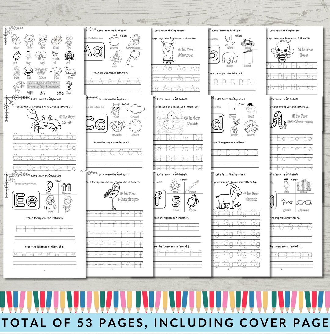 52 Printable Uppercase, Lowercase Alphabet Tracing Worksheets, Fine ...
