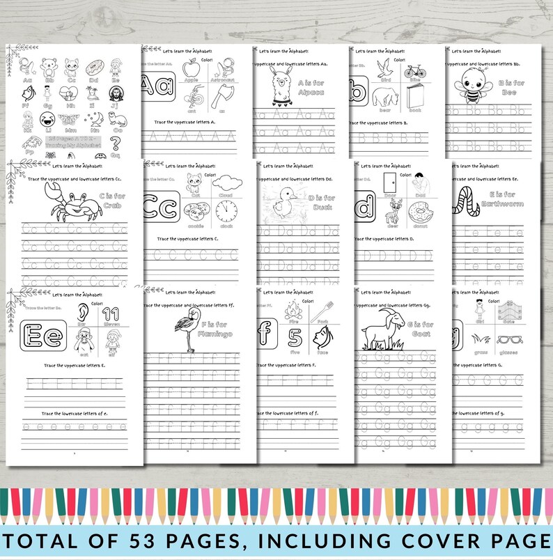 52 Printable Uppercase, Lowercase Alphabet Tracing Worksheets, Fine ...