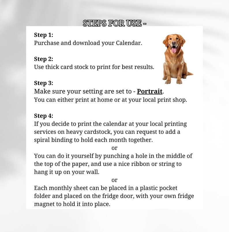 Printable Dog Calendar 2024, Labrador, Golden Retriever, Yearly Dog ...