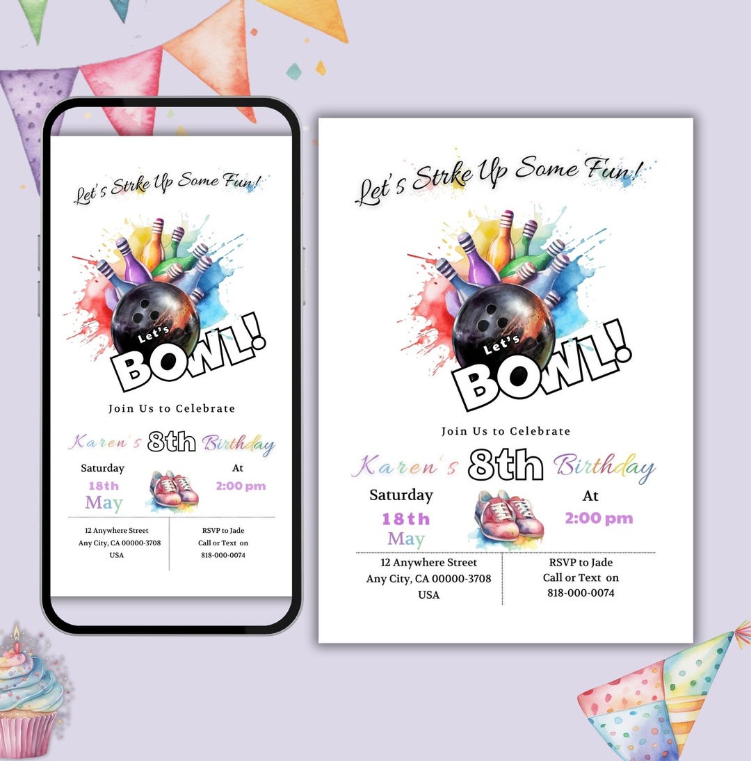 Editable Canva Bowling Birthday Invitation, Bowling Party Invite, Boys ...
