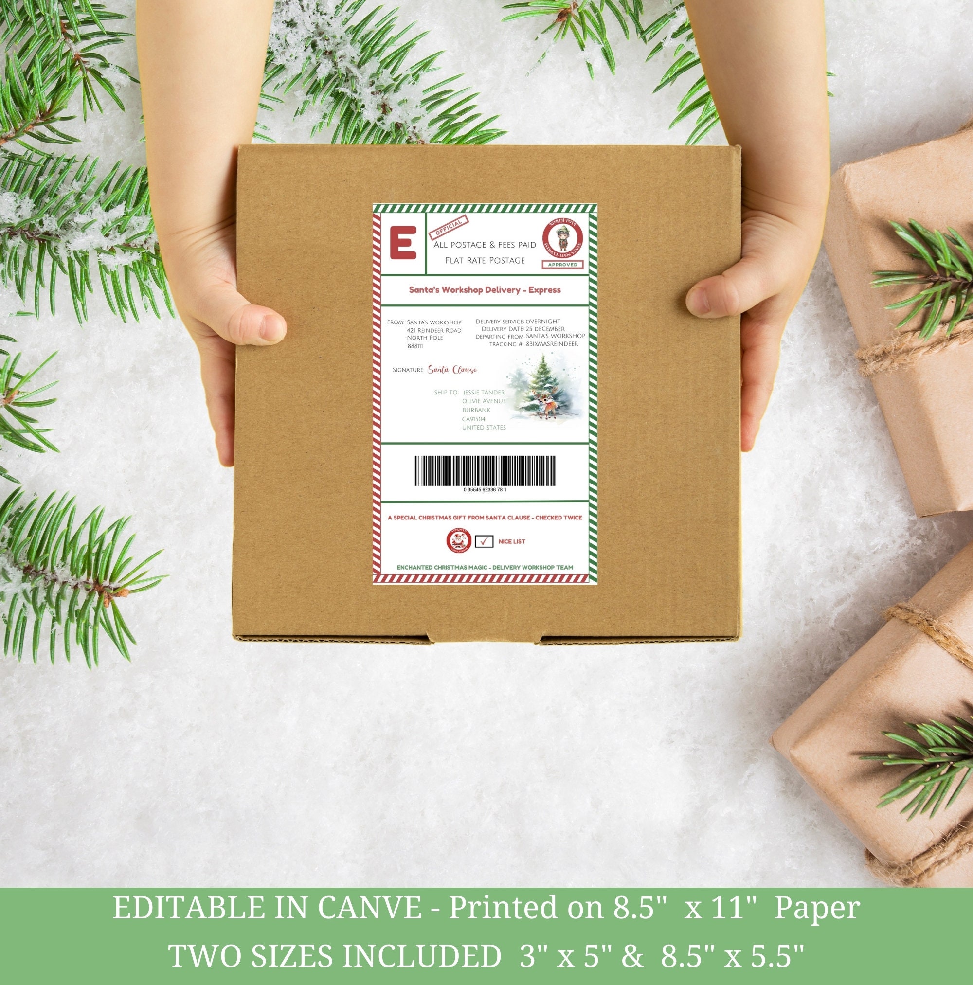 Editable in Canva, Santa Shipping Label, Kids Christmas Gifts ...