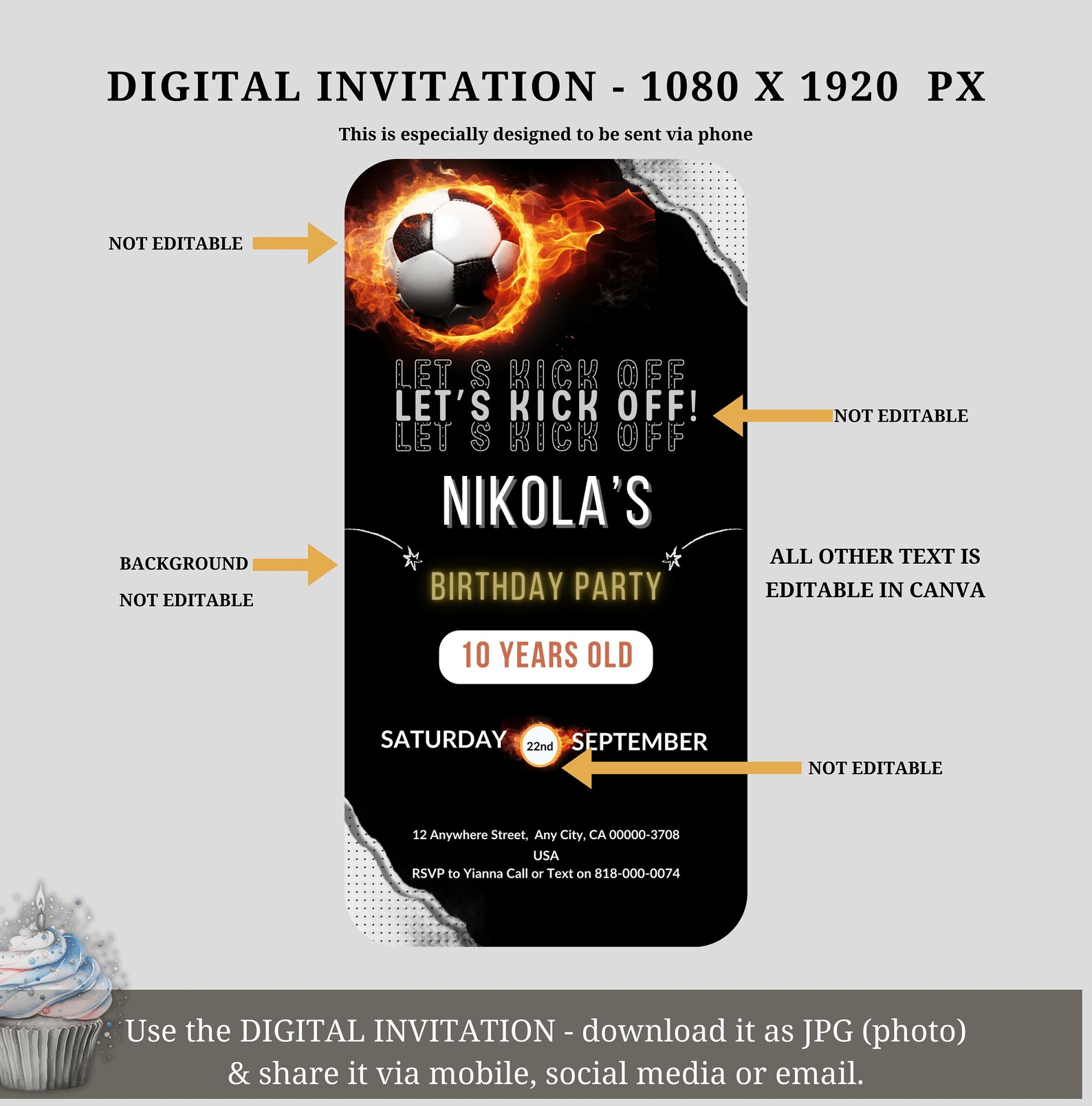 Editable Canva Soccer Invitation, Football Invite, Sports Invitation ...