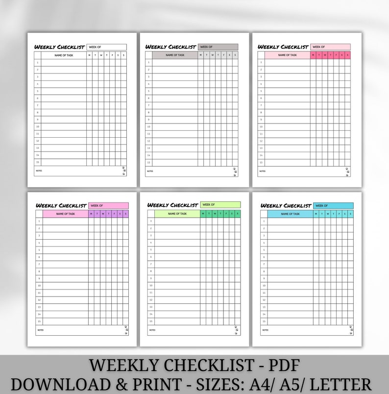 Weekly Checklist PDF, Daily Routine, Daily Task Checklist, Weekly to Do ...