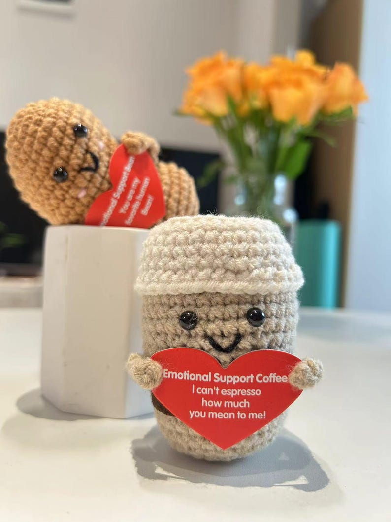 Emotional Support Coffee Beans Crochet Motivational Gifts Birthday ...