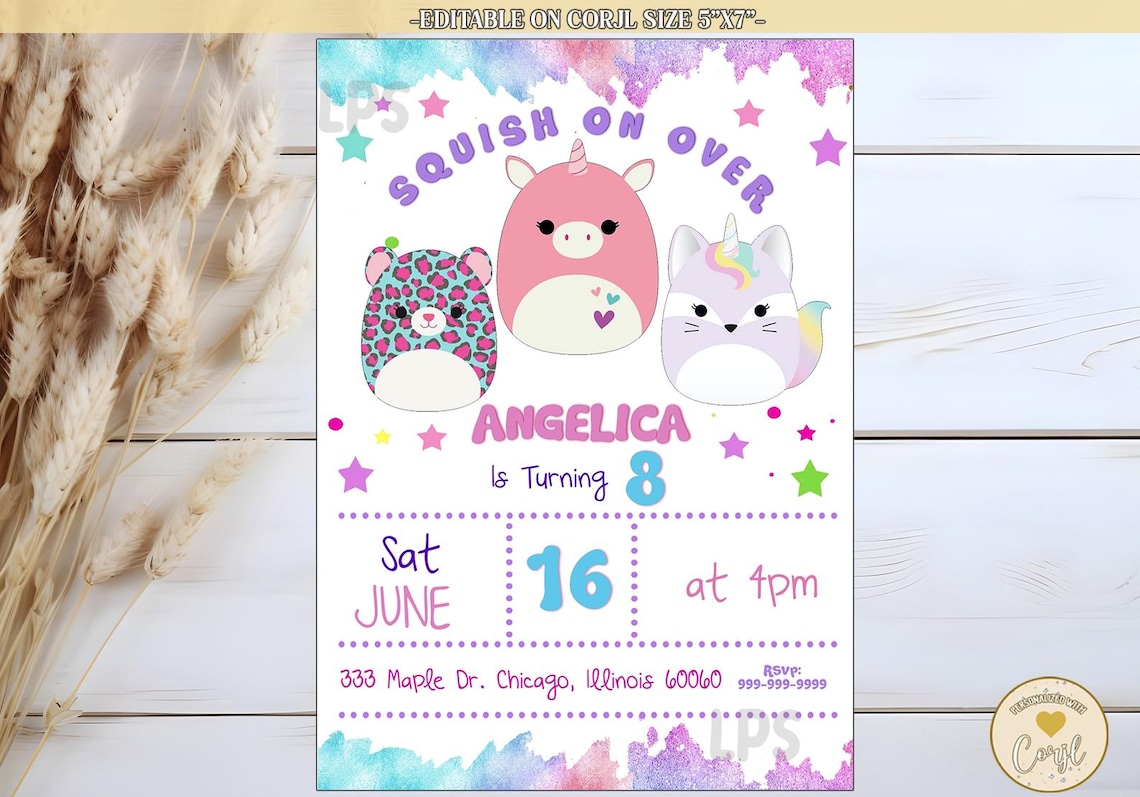 Squishmallow Birthday Invitation, Squishy Invitation,customizable ...