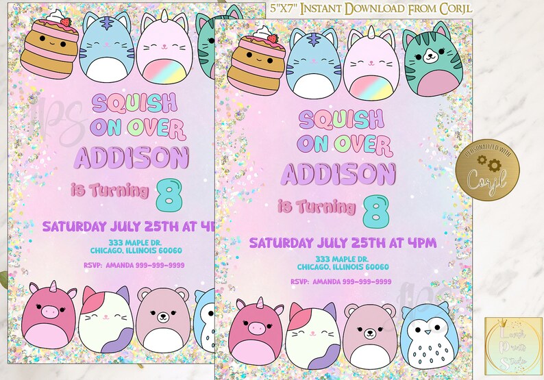 Squishmallow Birthday Invitation, Squishy Invitation,customizable ...