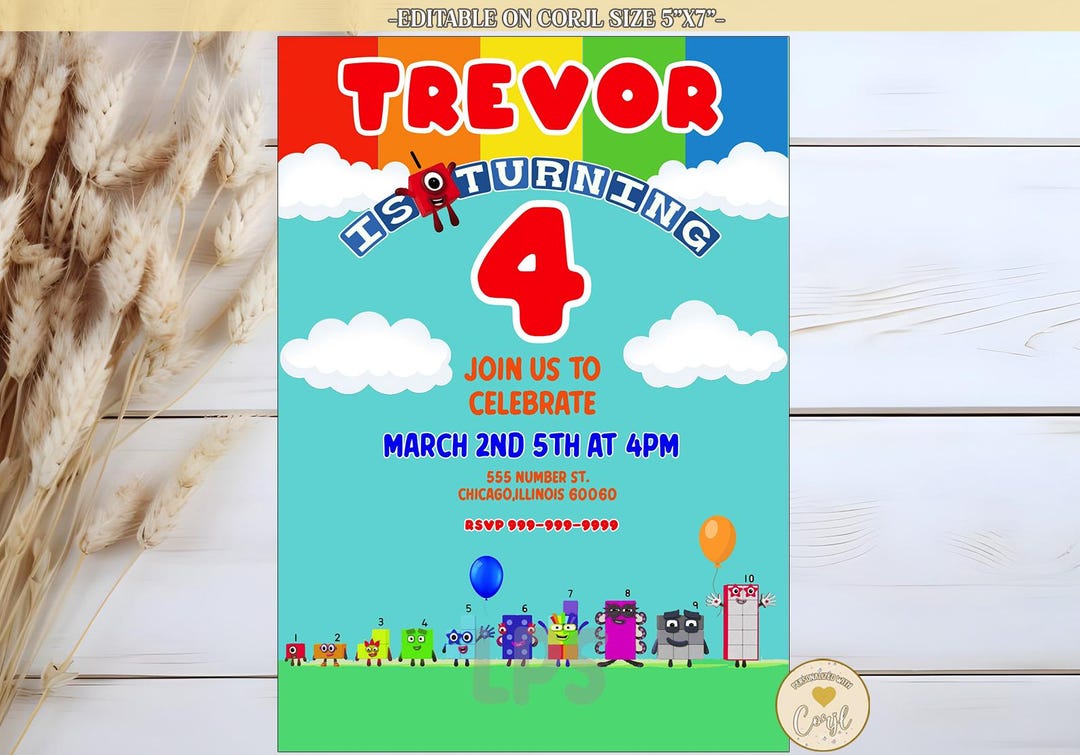 Numberblocks Birthday Invitation, Printable Birthday Party Invitations ...