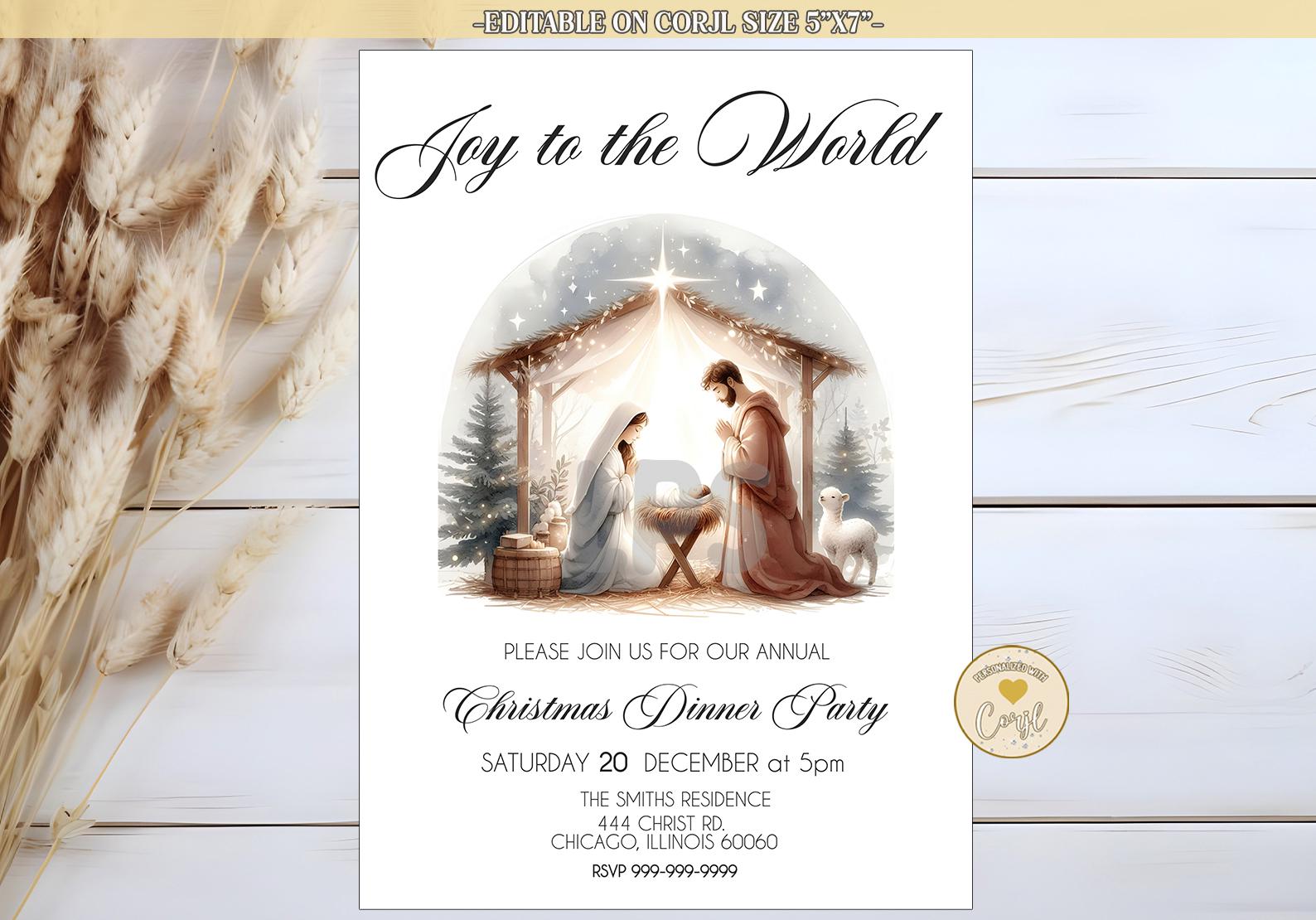 Editable Nativity Christmas Party Invitation, Religious Oh Come Let Us Adore Him Invite, Jesus ...