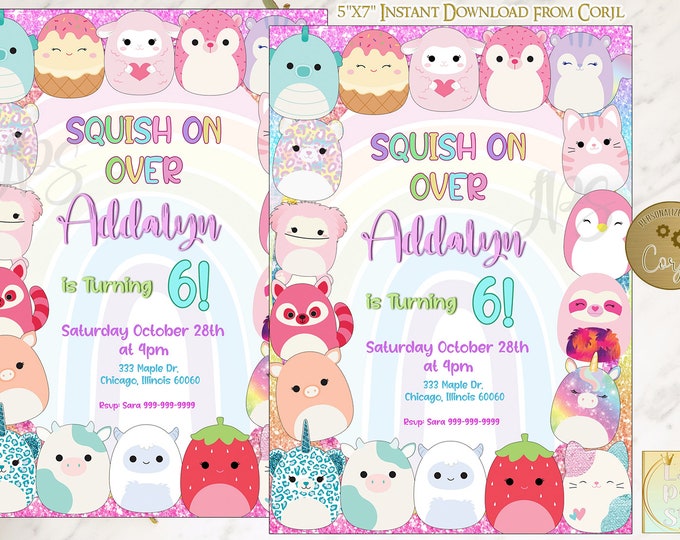 Squishmallow Birthday Invitation, Squishy Invitation,customizable ...