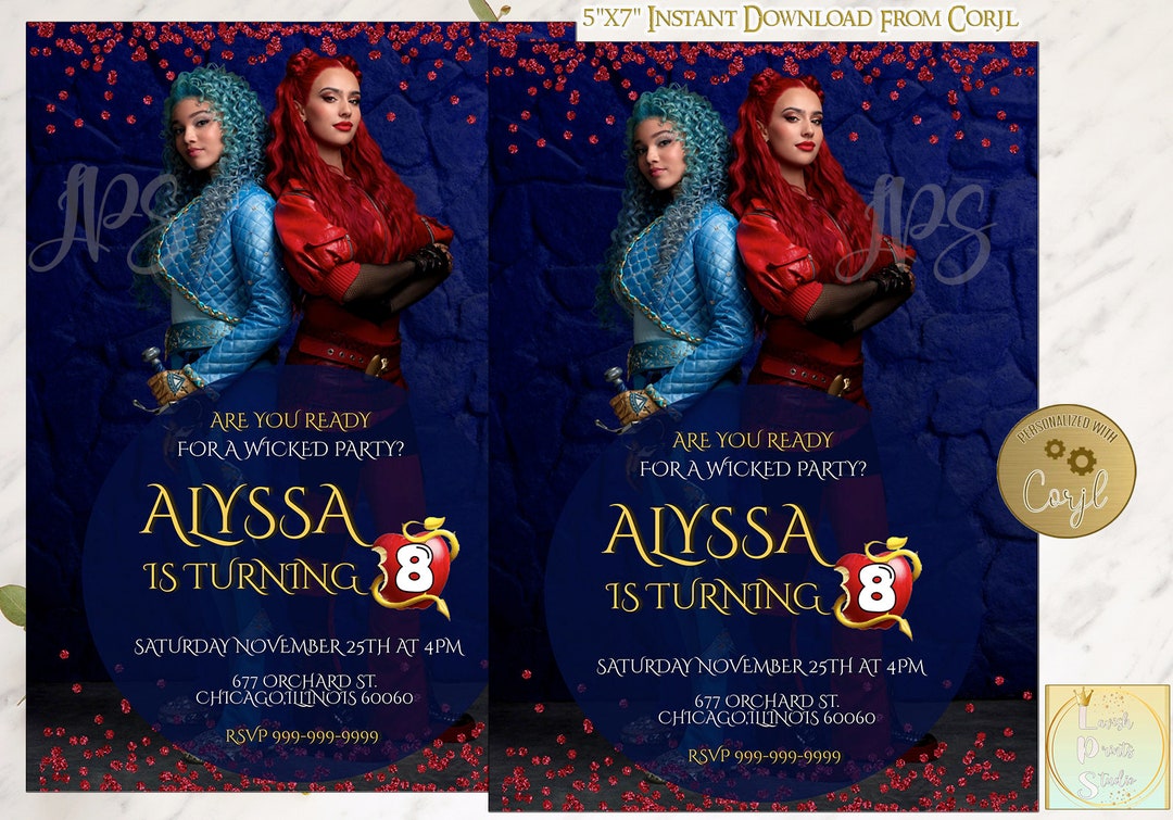 Descendants Birthday Invitation, Descendants 3 Invitations, Descendants ...