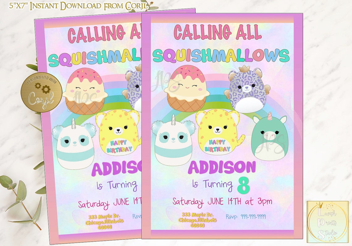 Squishmallow Birthday Invitation, Squishy Invitation,customizable ...