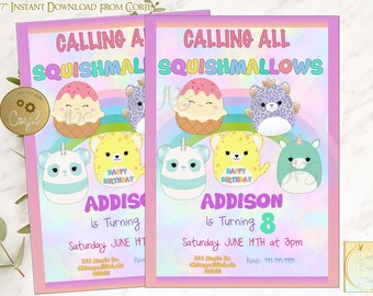 Squishmallow Birthday Invitation, Squishy Invitation, Customizable ...