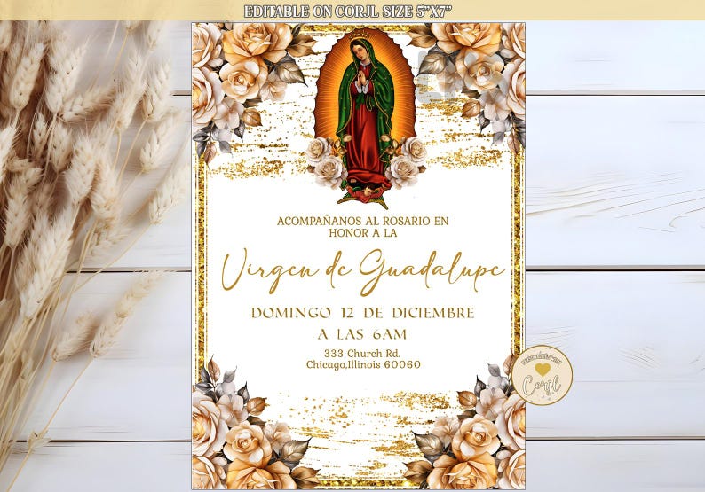 Virgen De Guadalupe Invitation, Editable Virgen María Invitation ...