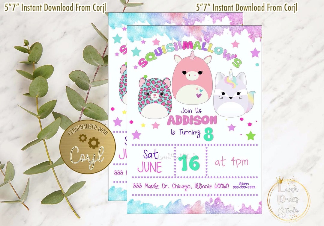 Squishmallow Birthday Invitation, Squishy Invitation,customizable ...
