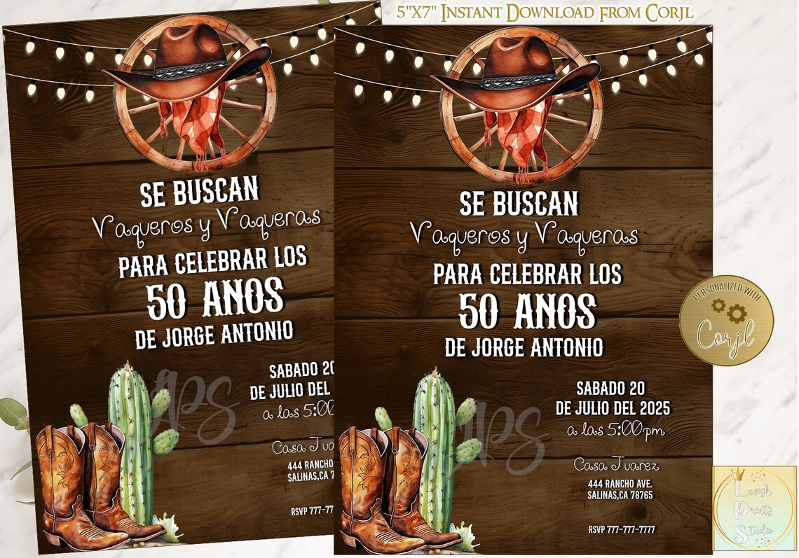 Editable Spanish Western Cowboy Birthday Invitation, Vaquero Birthday ...