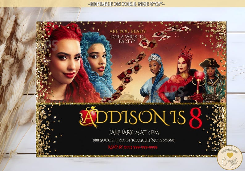 Sale 30% ,descendants Birthday Invitation, Descendants 4 Invitations ...