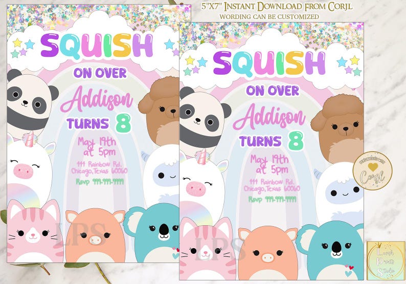 Squishmallow Birthday Invitation, Squishy Invitation,customizable ...