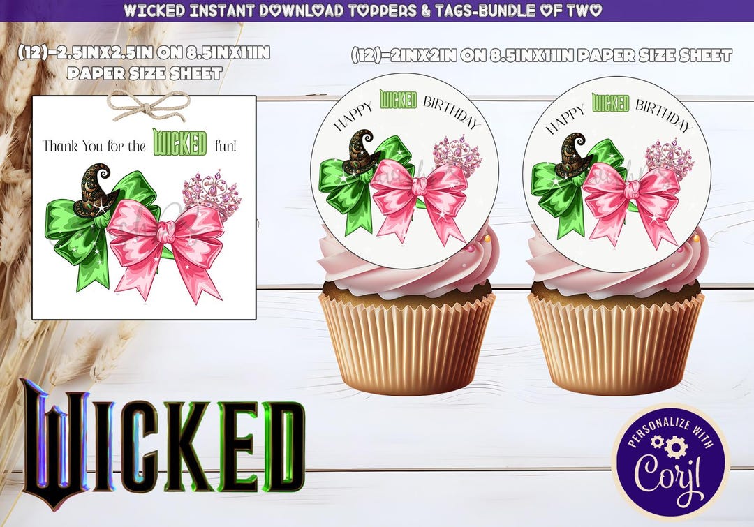 Wicked Theme Favor Tags, Wicked Party Tags, Wicked Party Toppers ...