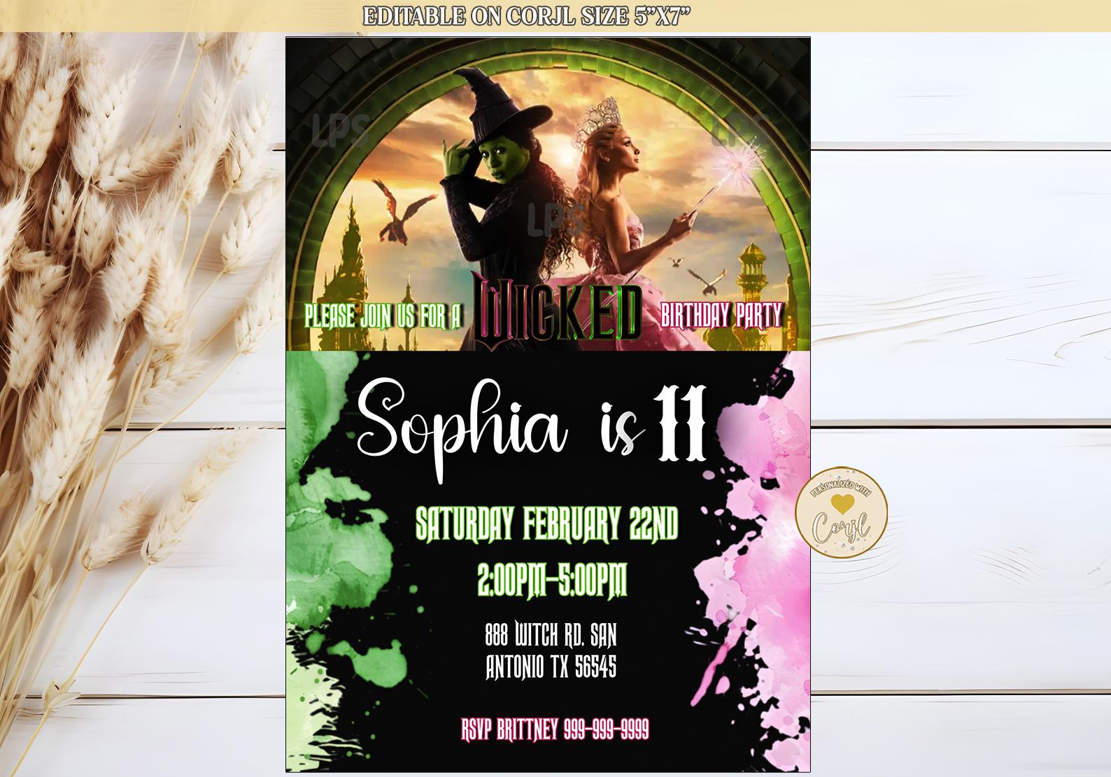 Wicked Birthday Invitation, Editable Wicked Invitation, Wicked Movie ...