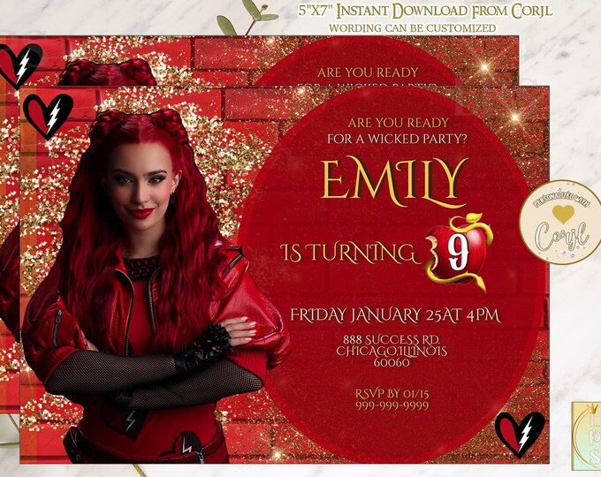 Descendants Rise of Red Invitation, Descendants Red Birthday Video ...