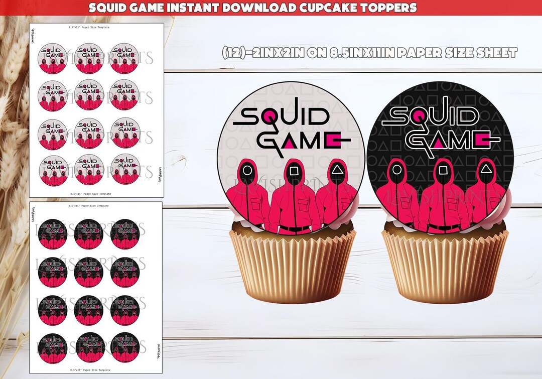 Squid Game Birthday Cupcake Toppers, Instant Download, Squid Game Cake ...