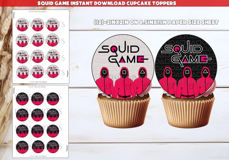 Squid Game Birthday Cupcake Toppers, Instant Download, Squid Game Cake ...
