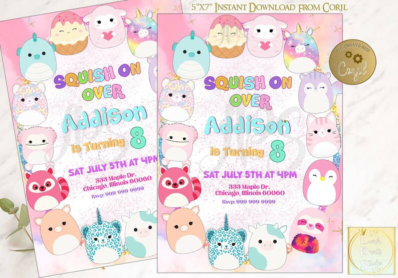 Squishmallow Birthday Invitation, Squishy Invitation,customizable ...