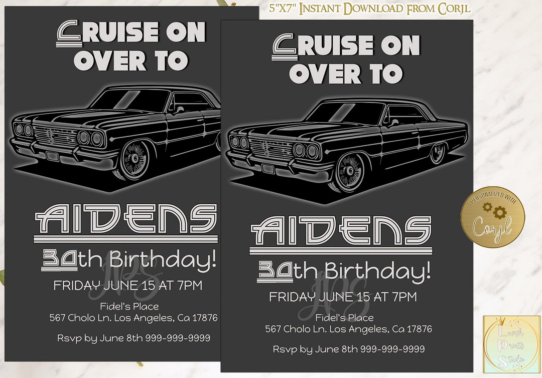 Editable,lowrider Birthday Invitation, Cruise on Over Invite,impala Car ...